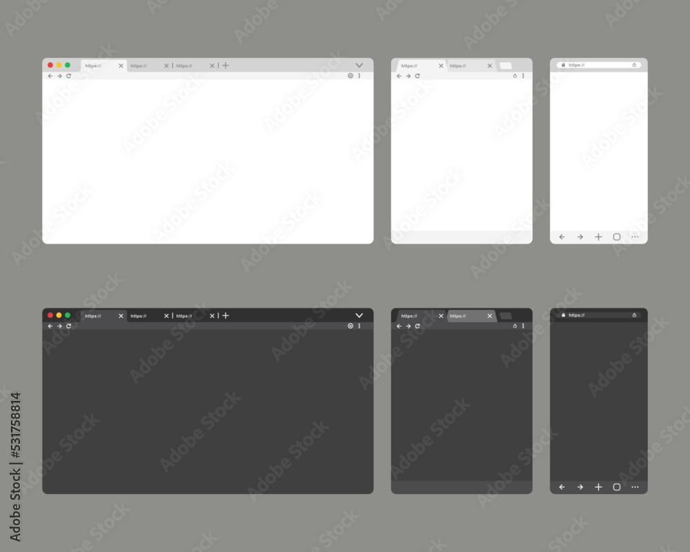 Blank browser templates for screens of popular devices laptop, tablet ...