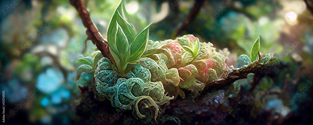 Pandora forest landscape, closeup of alien micro-microorgansim ...