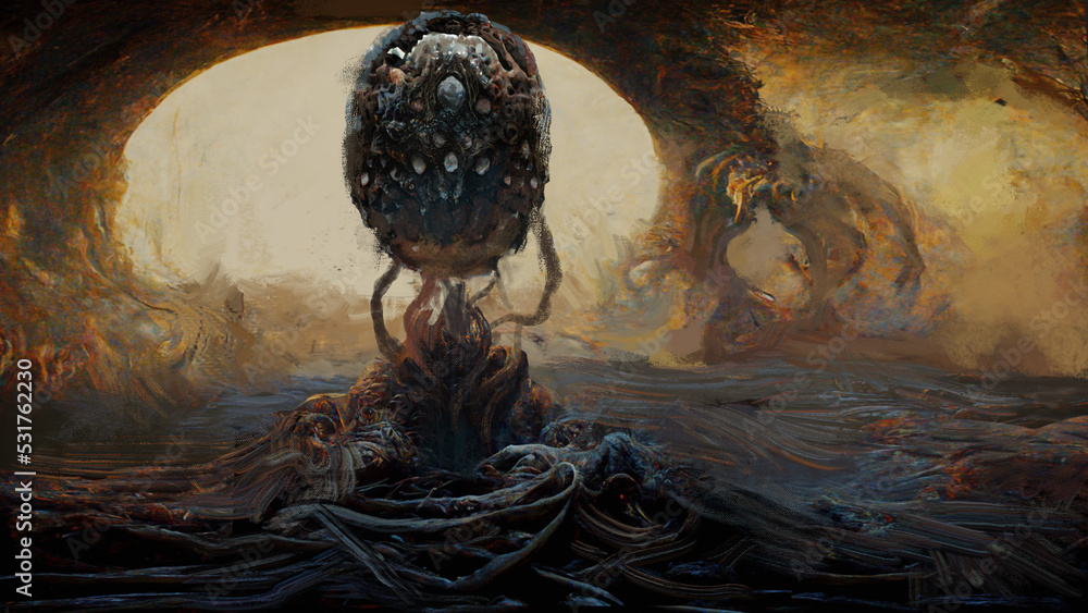 Digital painting of an alien egg orb on a foreign planet - fantasy ...
