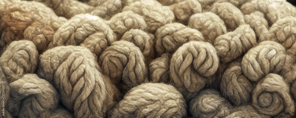 Raw wool weaved into balls, soft surface texture, macro digital art ...