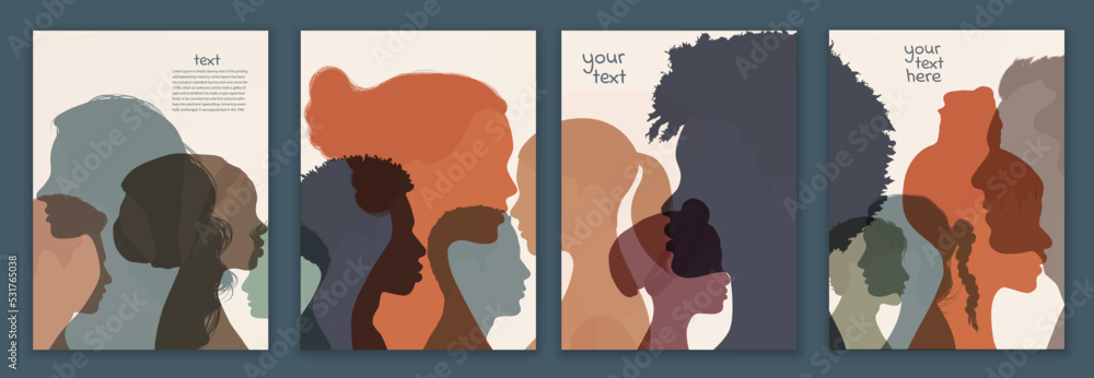 Template poster silhouette profile group of men and women of diverse ...