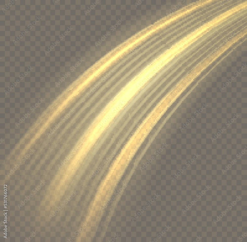 Yellow glowing motion line. Dynamic golden waves. Luminous gold lines ...