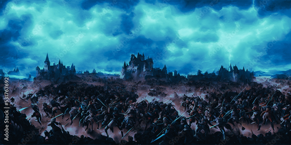 Artistic concept painting of a medieval battle, infantry, background 3d ...