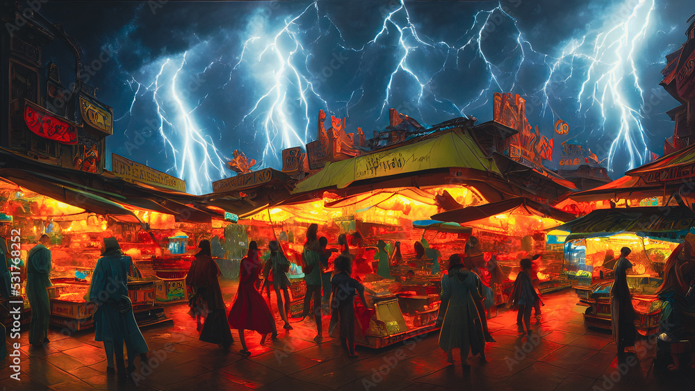 Artistic concept painting of a scary marketplace, background 3d ...