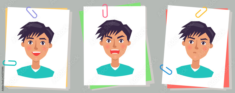 Positive and negative face expressions of kids. Cute faces of cartoon ...