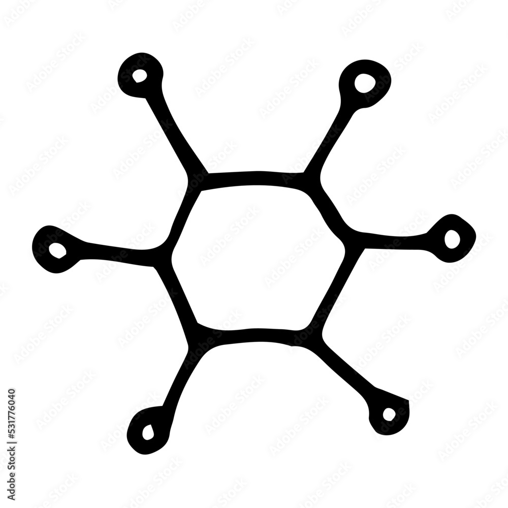 the virus icon is hexagonal. a pattern of a hand-drawn microbial ...