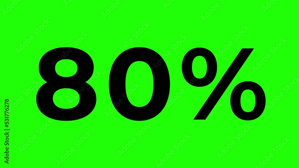 Animated Number Counter in Percentage from 0 to 80 Percent on Green ...