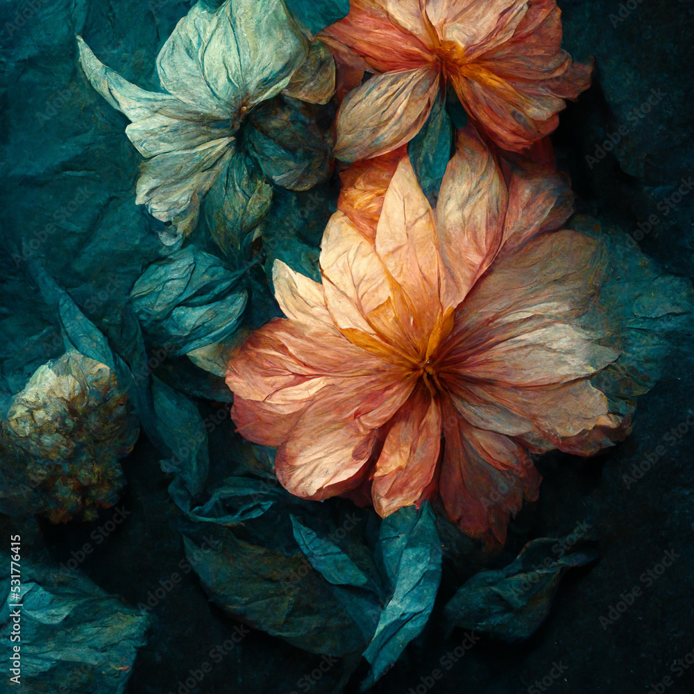 Abstarct Flowers, herbarium, luxury color combination, golden glow ...