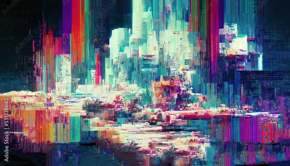 Raster illustration of abstract pattern with glitch effect. White noise ...