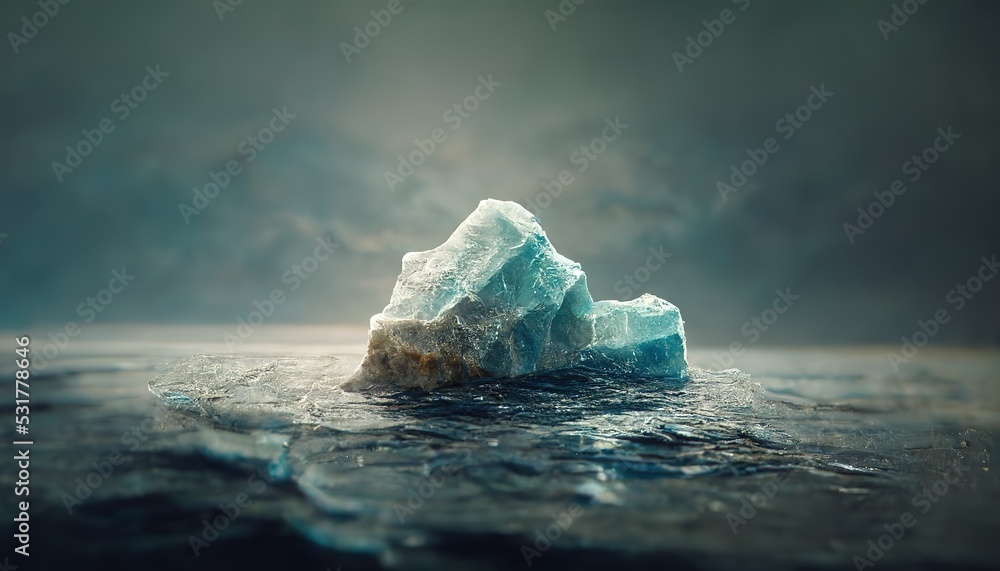 Raster illustration of a beautiful iceberg in the ocean with a stormy ...