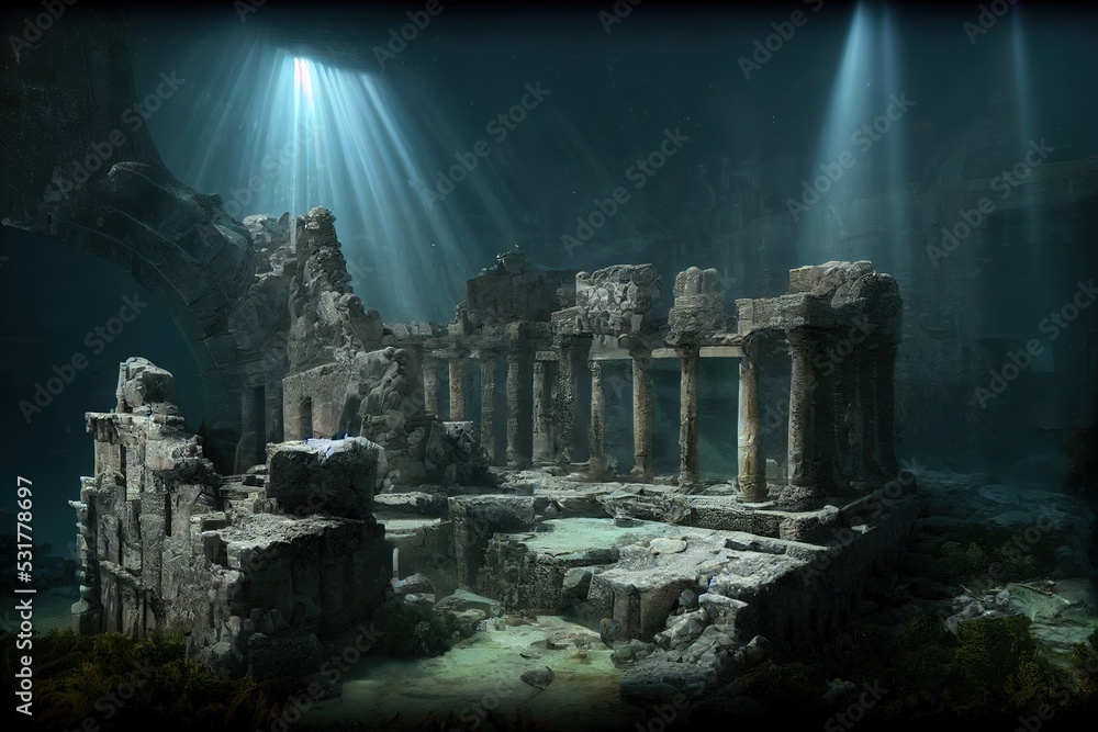Ilustração do Stock: Raster illustration of underwater sunken ancient ...