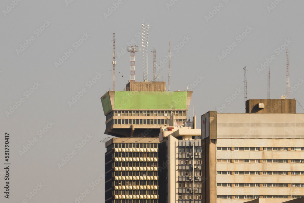 Skyline of Downtown Lusaka with the Findeco house in the middle of the ...