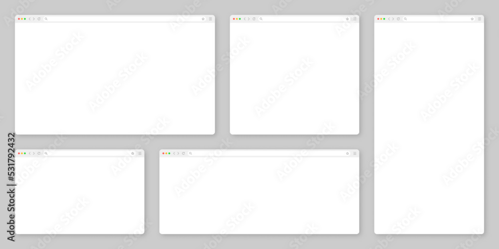 Blank web browser window with toolbar and search field. Modern website ...