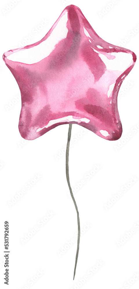 Watercolor pink star ballon illustration,holiday party supplies ...
