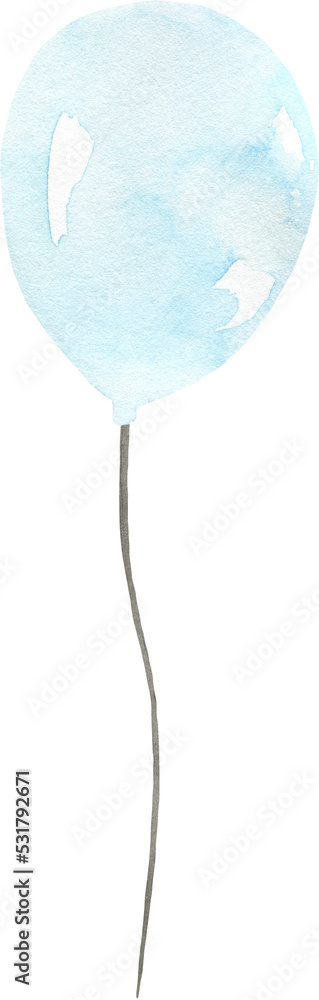 Watercolor blue ballon illustration,holiday party supplies, celebration ...