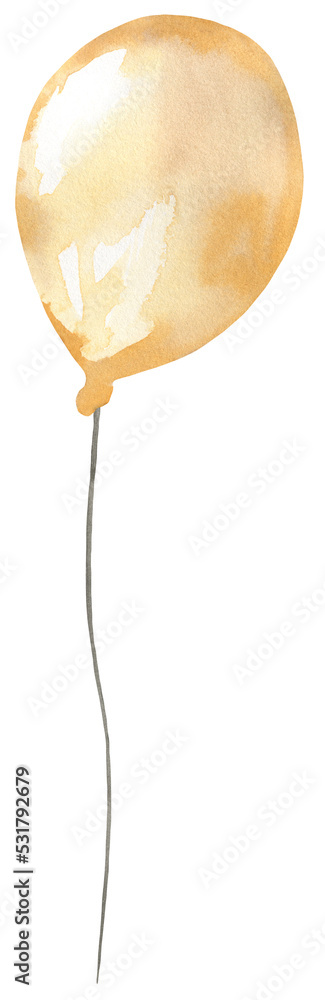 Watercolor gold ballon illustration,holiday party supplies, celebration ...