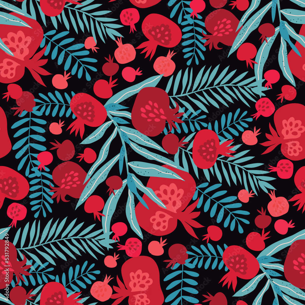 Beautiful seamless pattern with pomegranate fruit for trendy summer ...