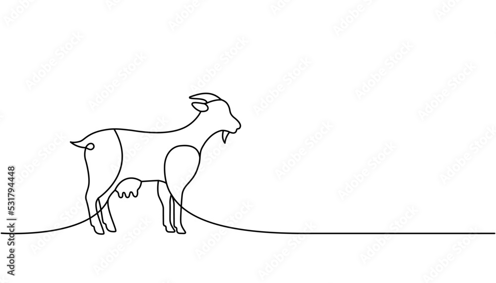 Goat one line continuous drawing. Goat symbol. Farm animal continuous ...
