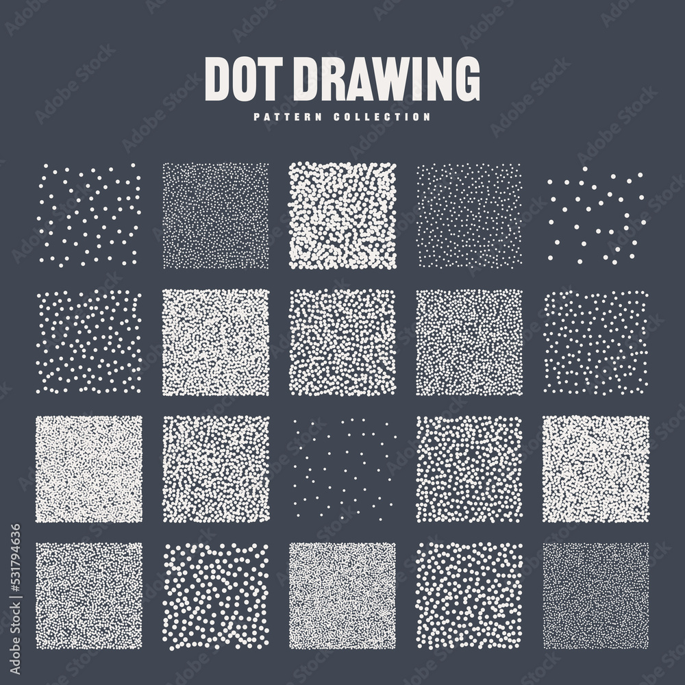 Square shaped dotted objects, stipple elements. Stippling, dotwork ...