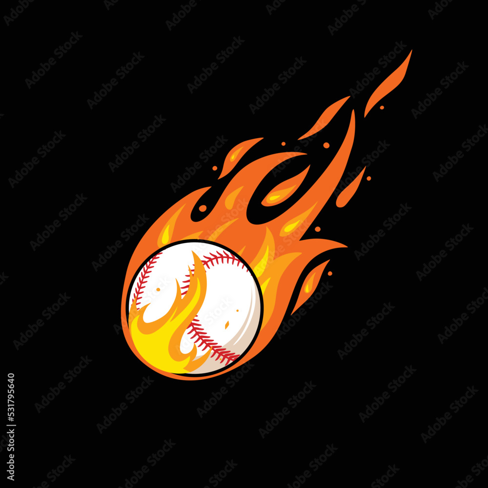 Vector detailed fireball illustration with baseball in the middle of it ...