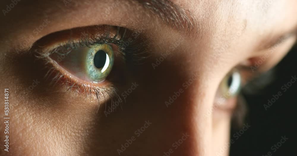 Video Stock Vision, thinking and mindset with eyes on focus woman ...