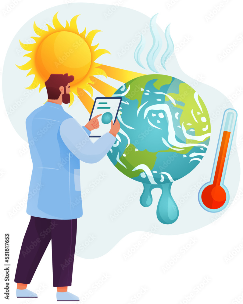 Global warming, ozone layer concept. Scientist studies natural resource ...