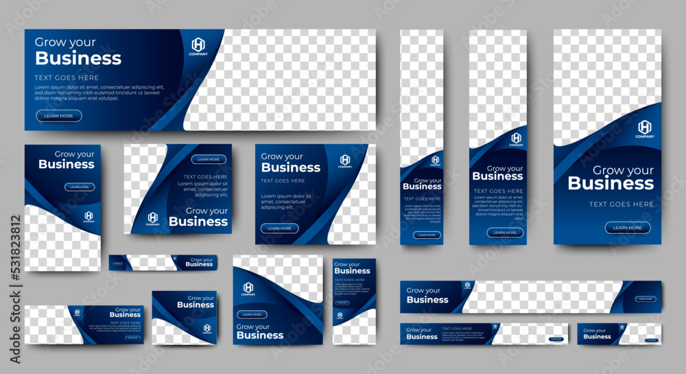 Abstract Banner Design Web Template Set Horizontal Header Web Banner Modern Gradient Blue