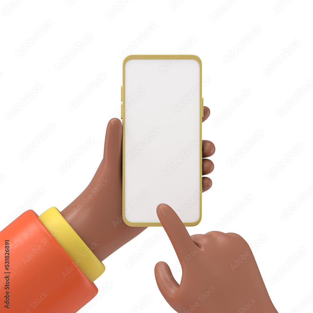 Transparent Backgrounds Mock-up.Cartoon character with mobile device ...