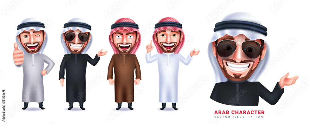 Arab character vector set design. Saudi man handsome character in ...