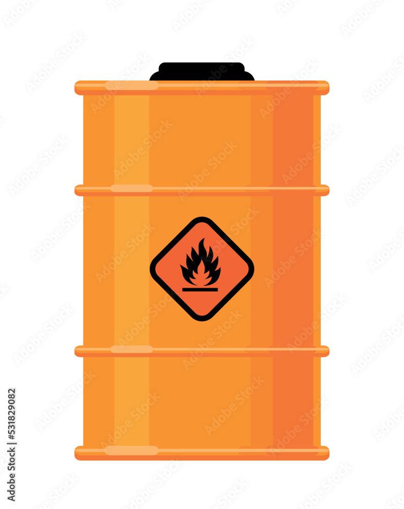 Dangerous substance. Icon with orange barrel and flammable substance ...