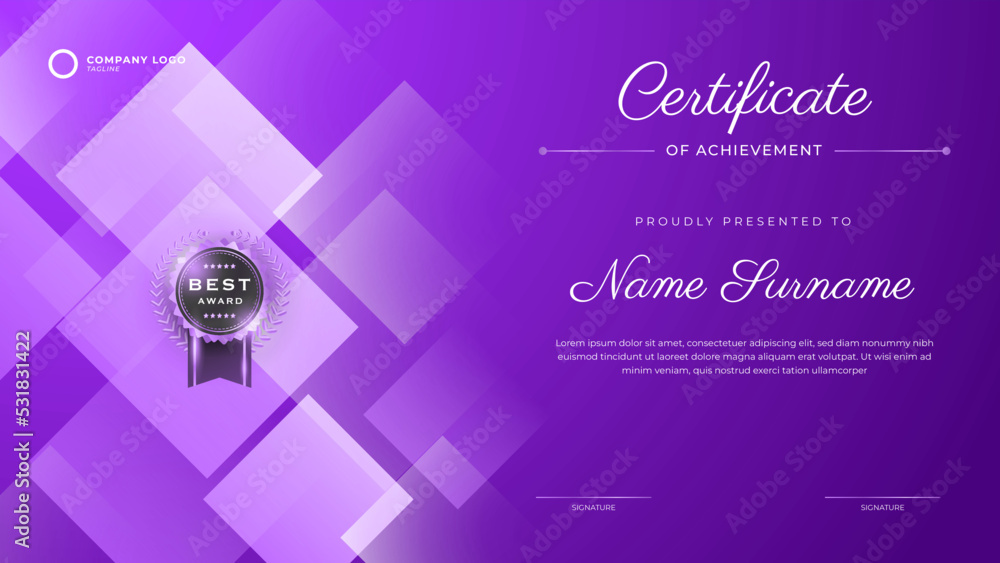 Purple Certificate template with luxury pattern,diploma. Vector ...