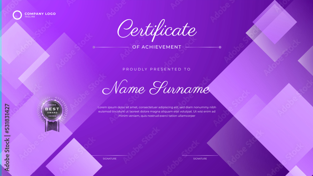 Purple Certificate template with luxury pattern,diploma. Vector ...