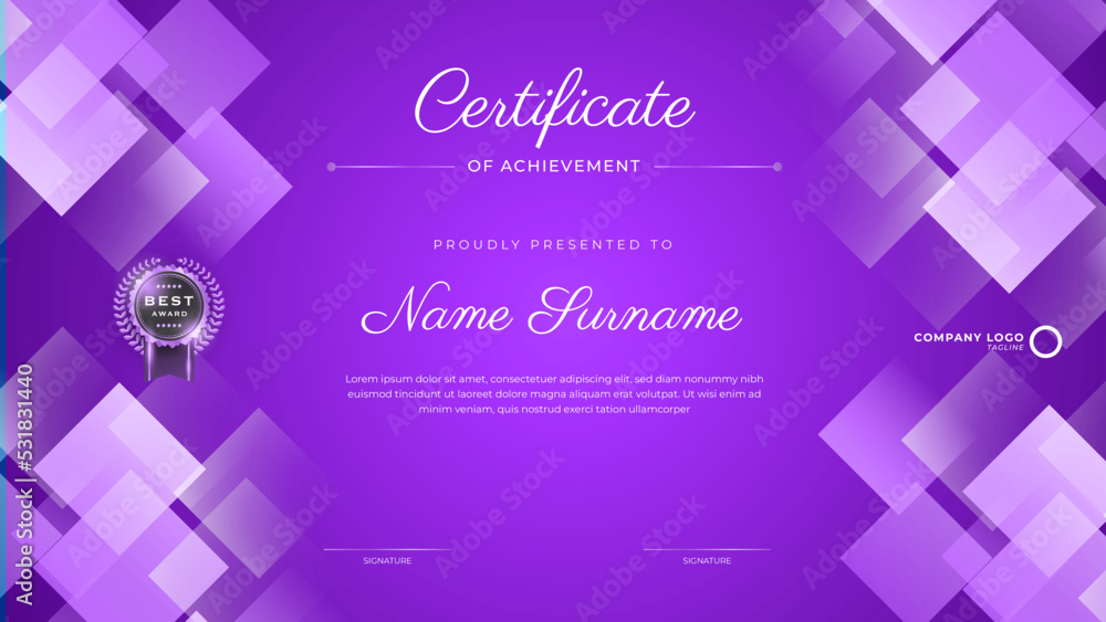 Purple Certificate template with luxury pattern,diploma. Vector ...