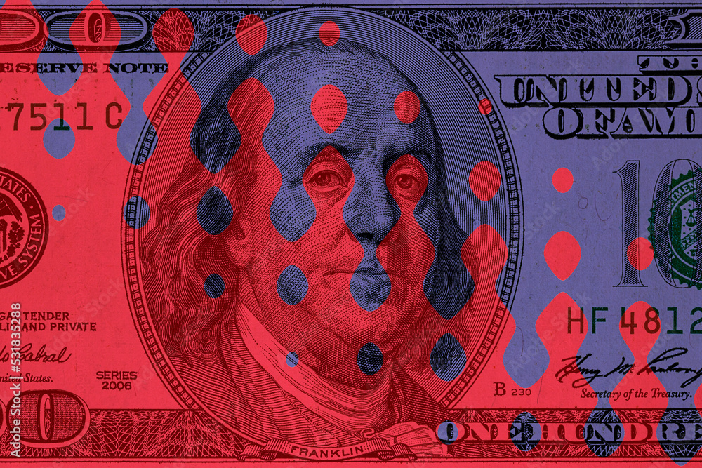 Contemporary artwork background with colored banknote. Digital texture ...