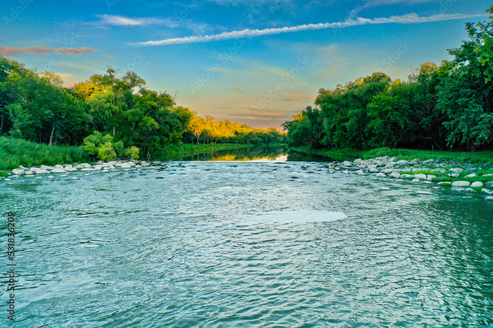 Picture of the Red River dam at Lemke Park in Fargo. Stock Photo ...