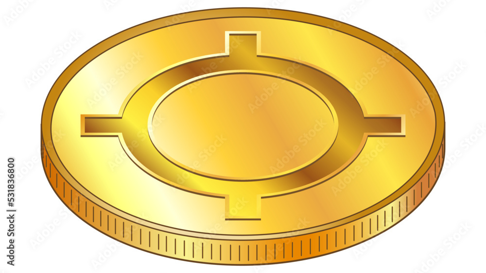 Golden coin with universal currency sign isometric top view isolated on ...