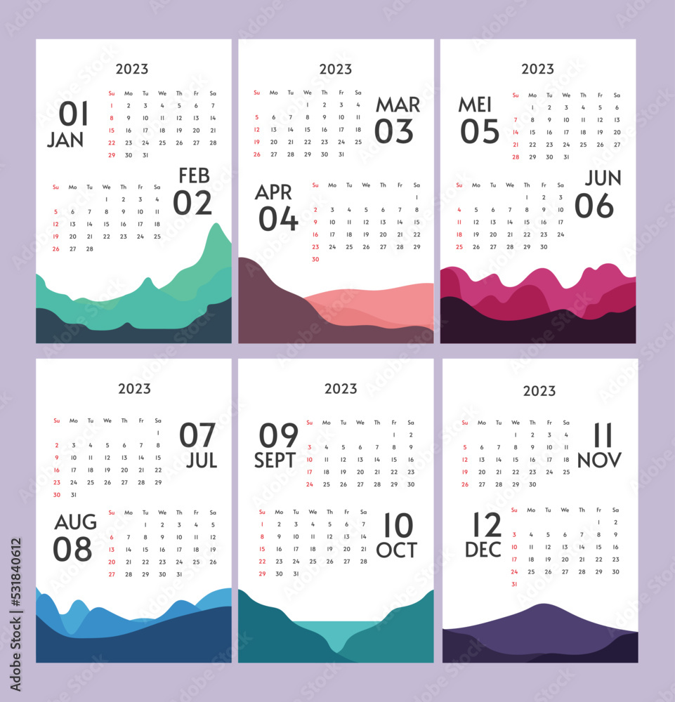 Vector illustration of calendar year 2023. Sunday starts on Sunday ...