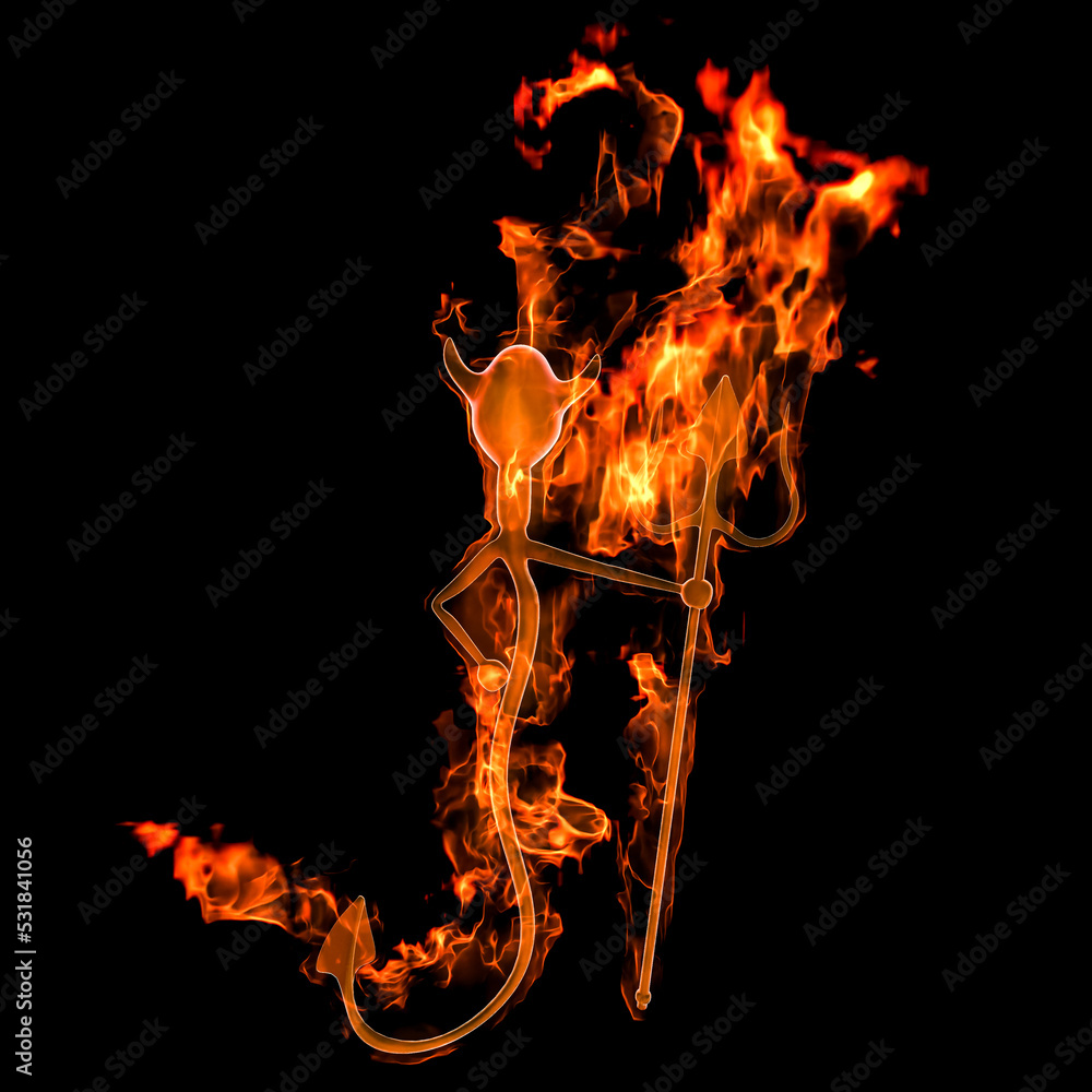 Poster 3D Rendering of an Evil Sperm Blast out in Flame with a Spear ...