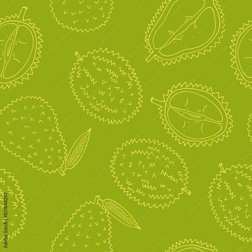 durian fruit seamless pattern hand drawn in doodle style. wrapping ...