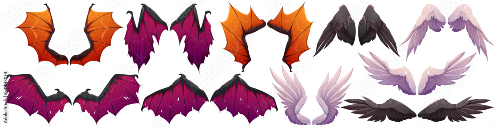 Wings of demon and angel Halloween collection. Dragon, bat, dove or ...