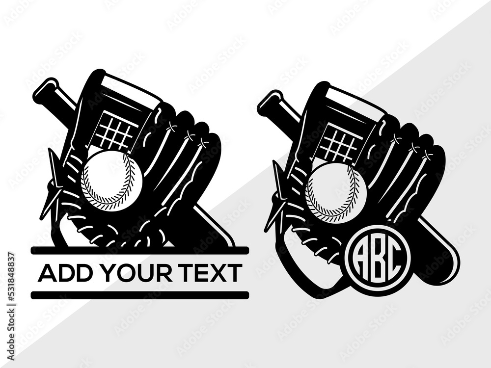 Baseball Monogram Svg Softball Svg Baseball Glove Svg Baseball Bat