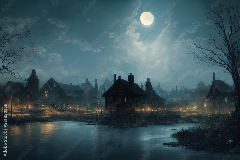 creepy and spooky fantasy village, concept art, Generative AI Stock ...