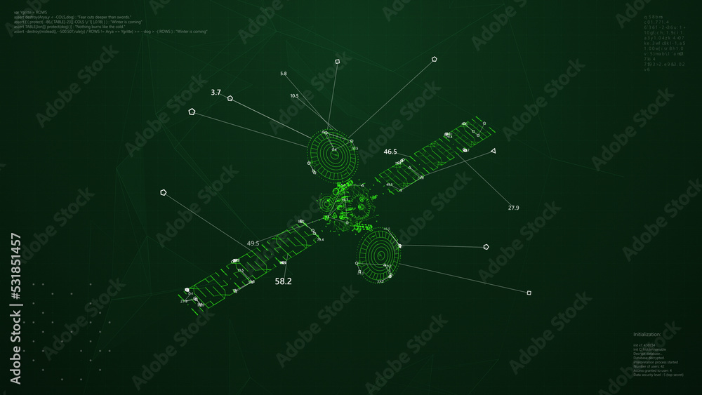 Satellite Model UI Screen. Space Object HUD Animation. ilustração do ...