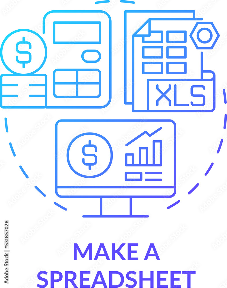Make spreadsheet blue gradient concept icon. Financial planning ...