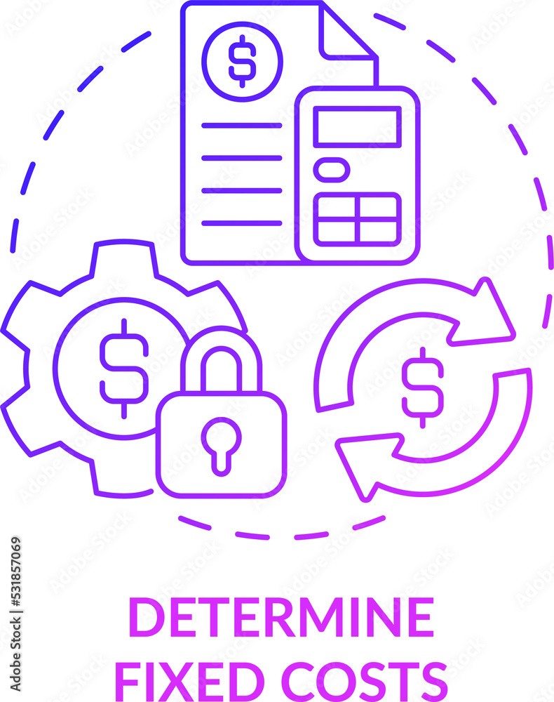 Determine fixed costs purple gradient concept icon. Financial plan ...