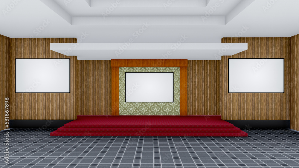 3d illustration stage backdrop ballroom with blank LED screen projector ...