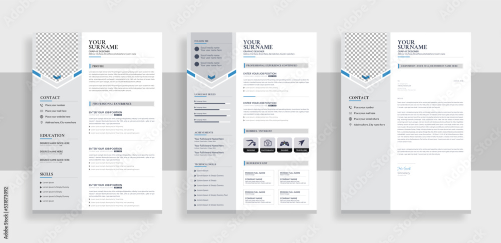 Clean Modern Resume and Cover Letter Layout Vector Template for ...