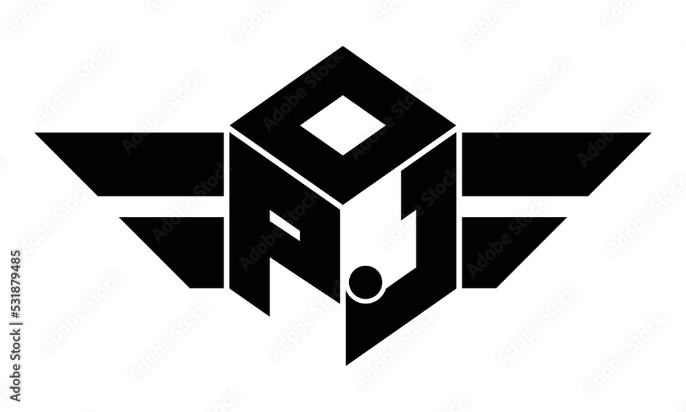 OPJ three letter gaming logo in polygon cube shape logo design vector ...