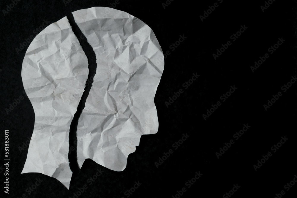 Torn paper in the shape of a person's head. mental health issues ...