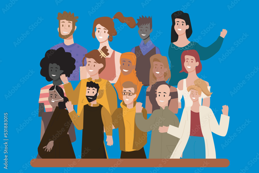 International friendship flat vector illustration. Young diverse people ...